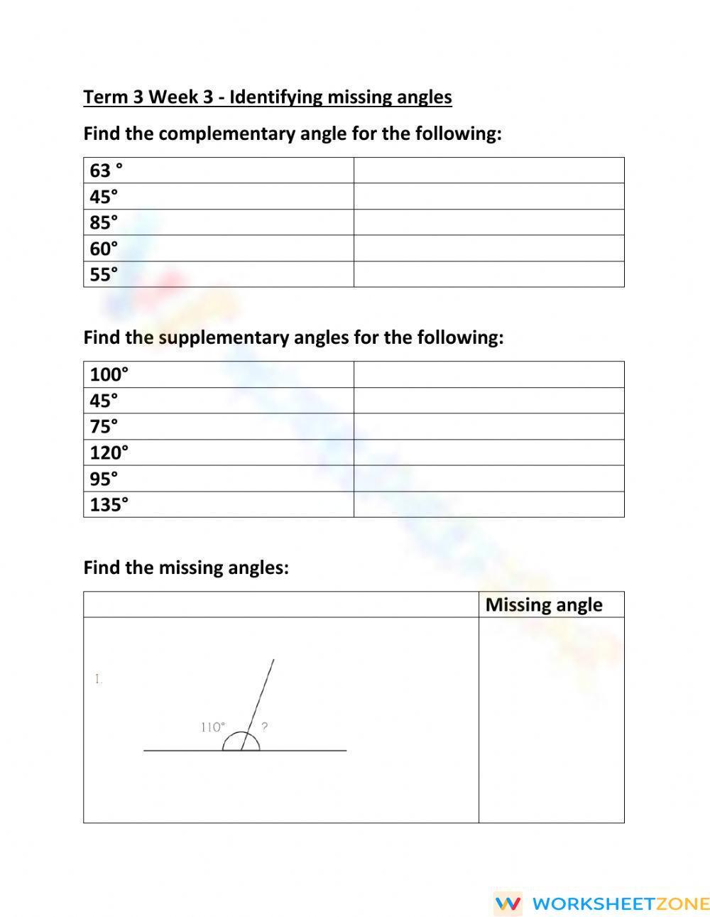 Year 5 Term 3 Week 3 - Identifying Missing Angles Worksheet