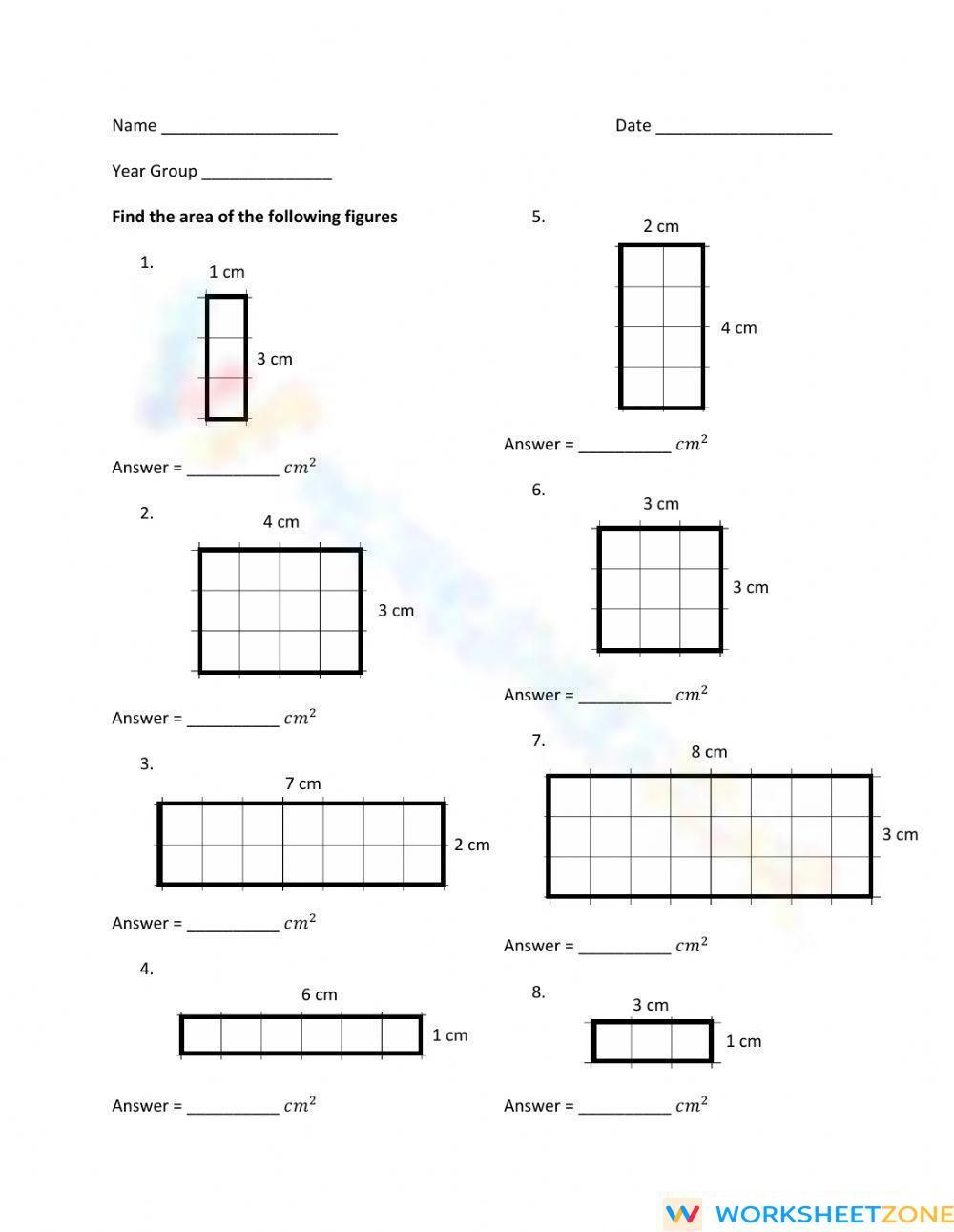 Area - Formula Method With Grids Worksheet
