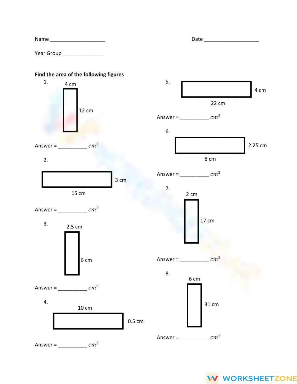 Area - Formula Method Without Grids Worksheet