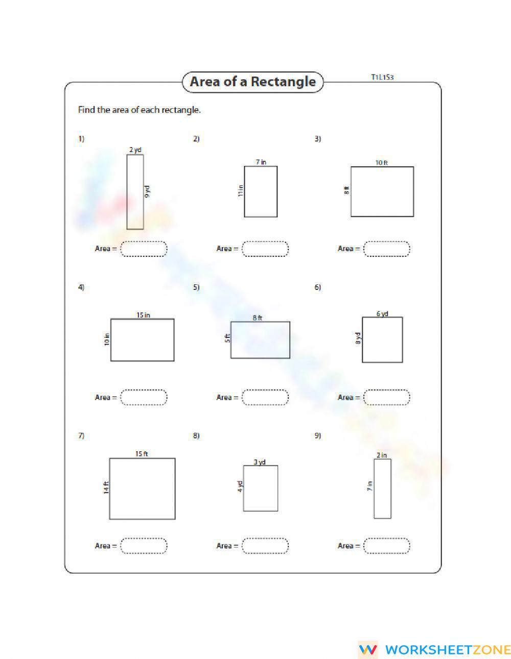Area - Finding Area Level 1 Day 4 Worksheet