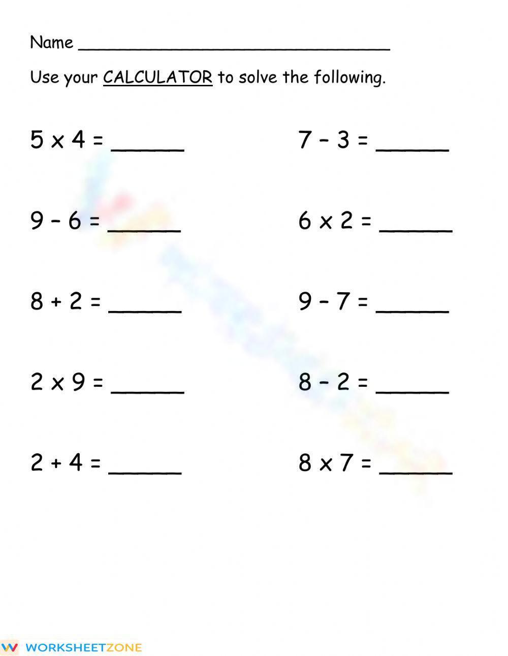 Calculator Work Worksheet