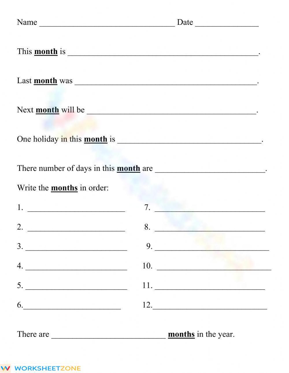 Calendar Worksheet