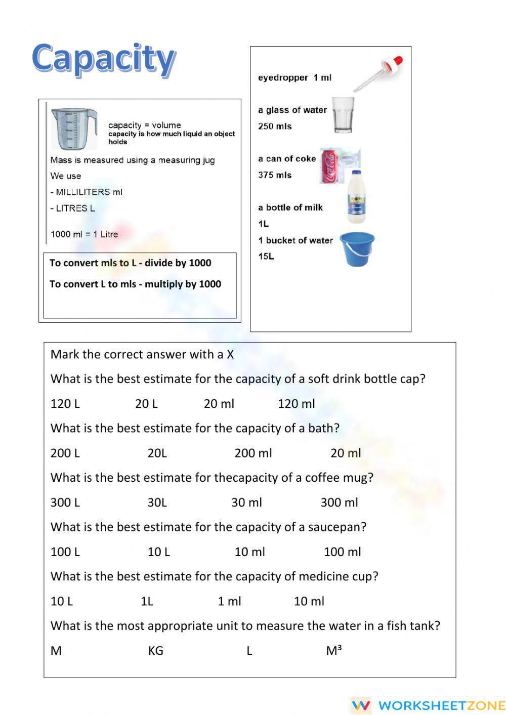 Capacity Set 1 Worksheet