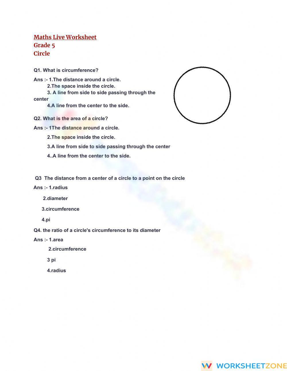 Circles Worksheet