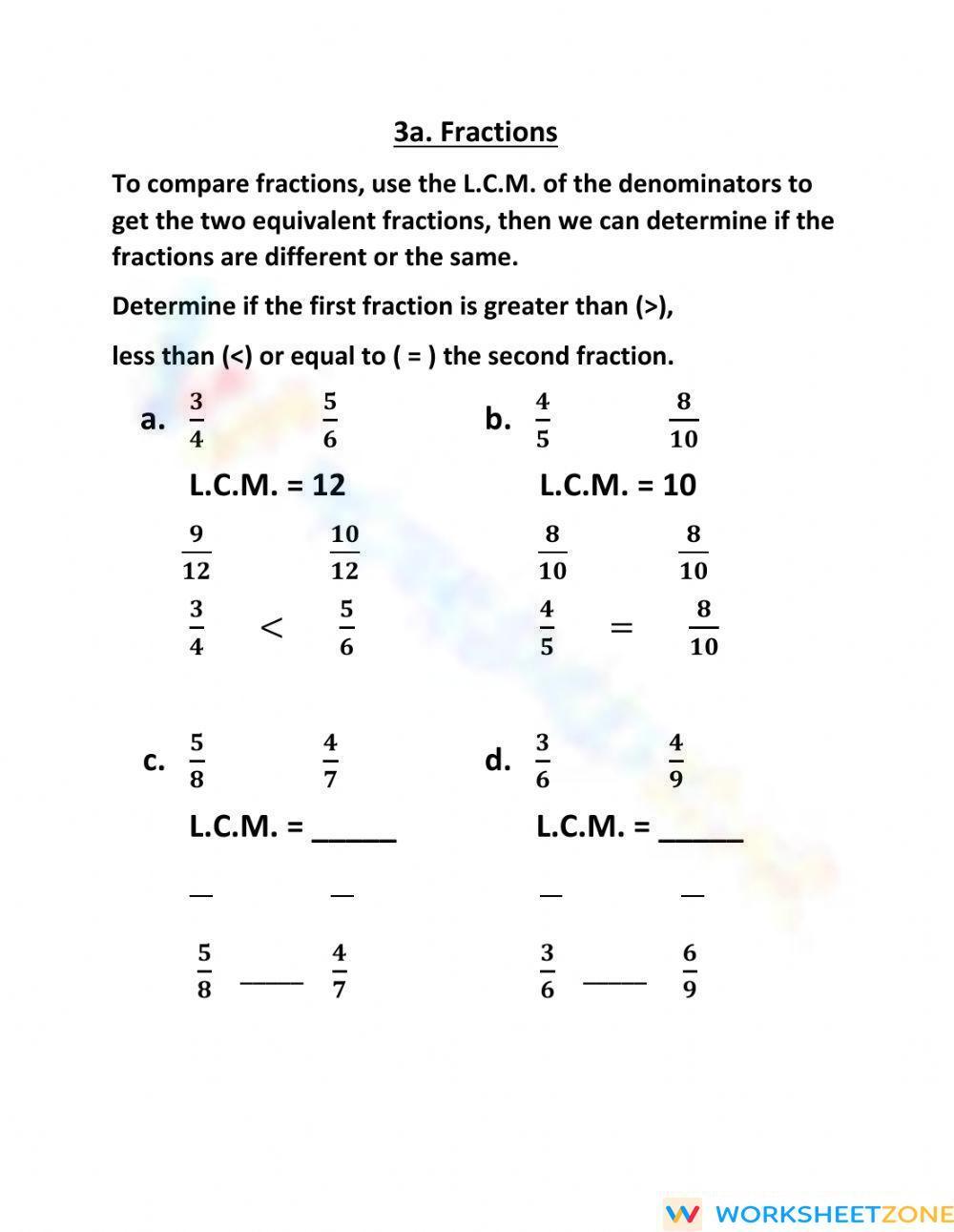 3. Comparing Fractions Worksheet