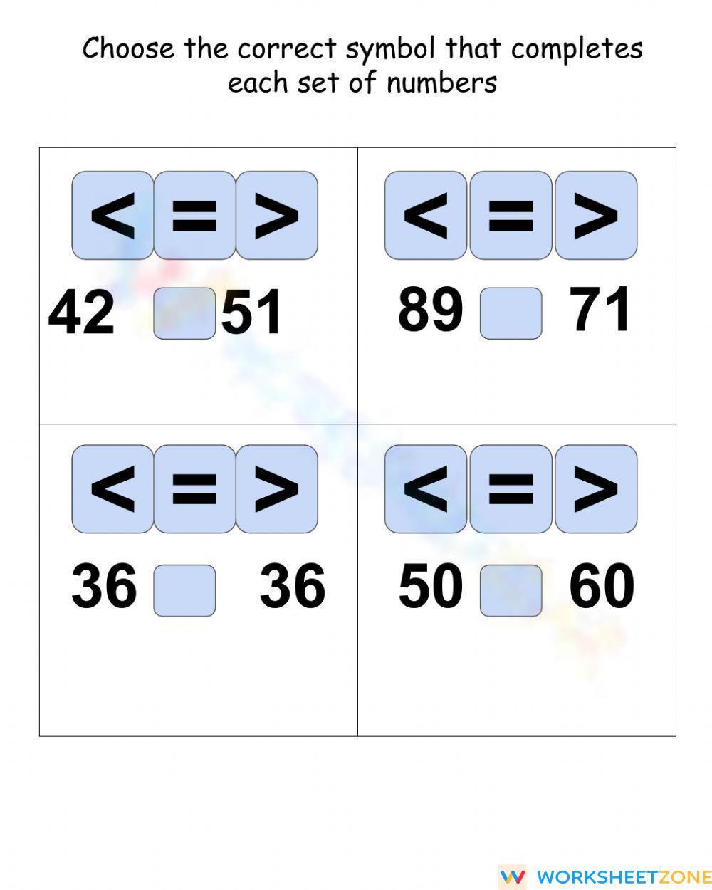 Comparing Numbers Cluster 4 Task 2 Worksheet