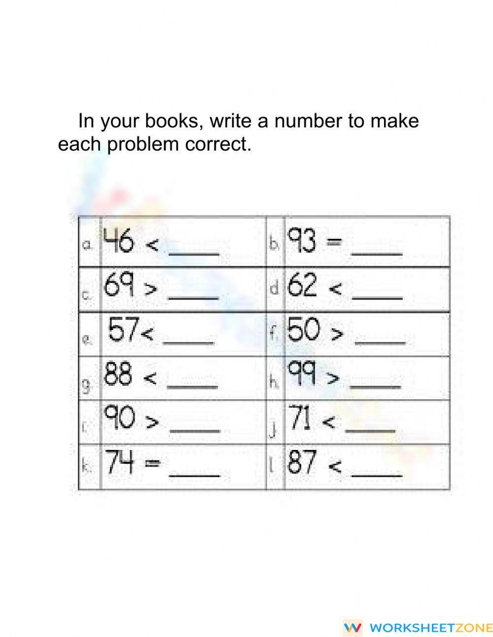Comparing Numbers Worksheet
