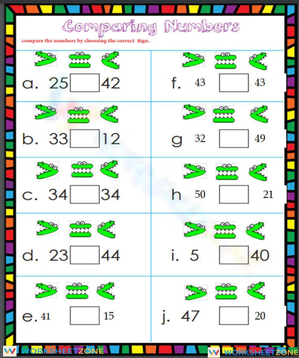 Comparing Numbers 1 To 50 Worksheet