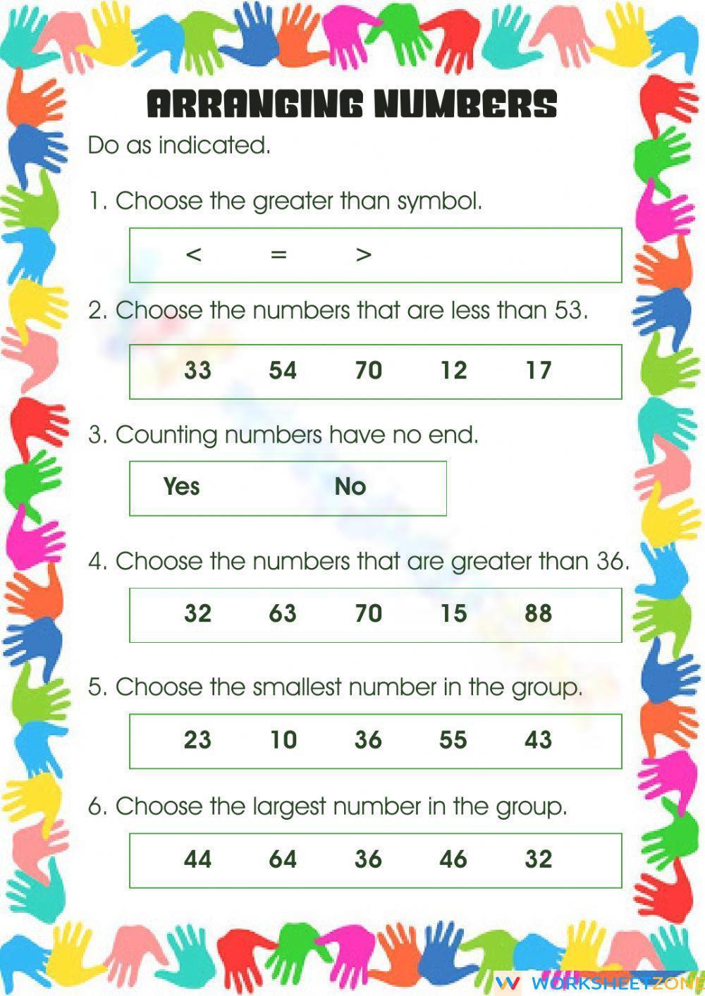 Comparing Numbers Worksheet