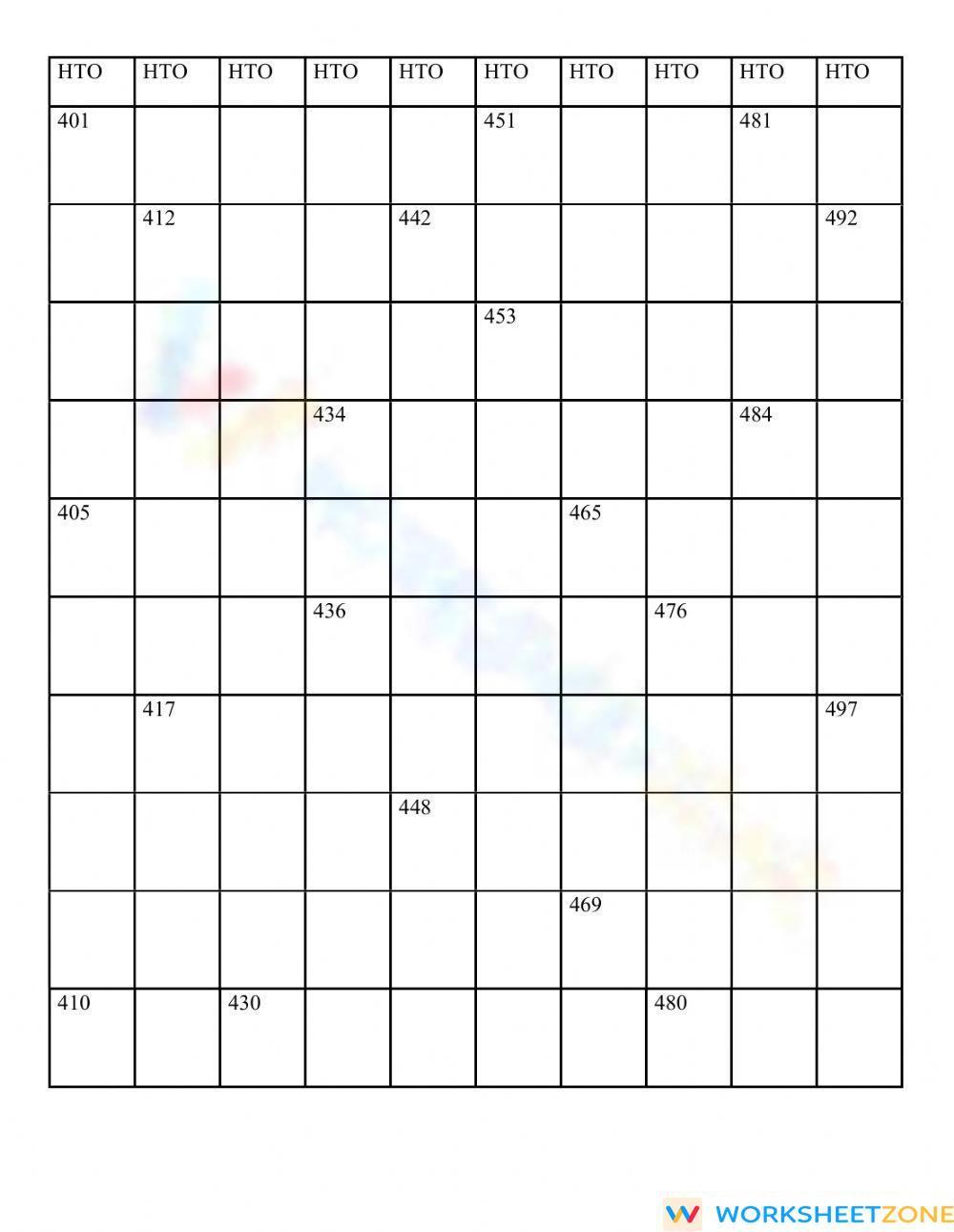 Counting 401-500 Worksheet