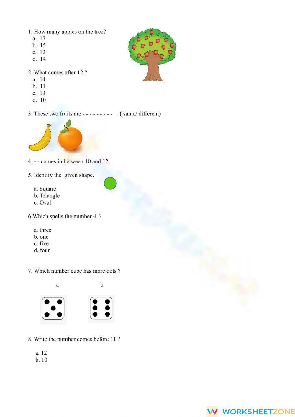 Maths Questions Worksheet