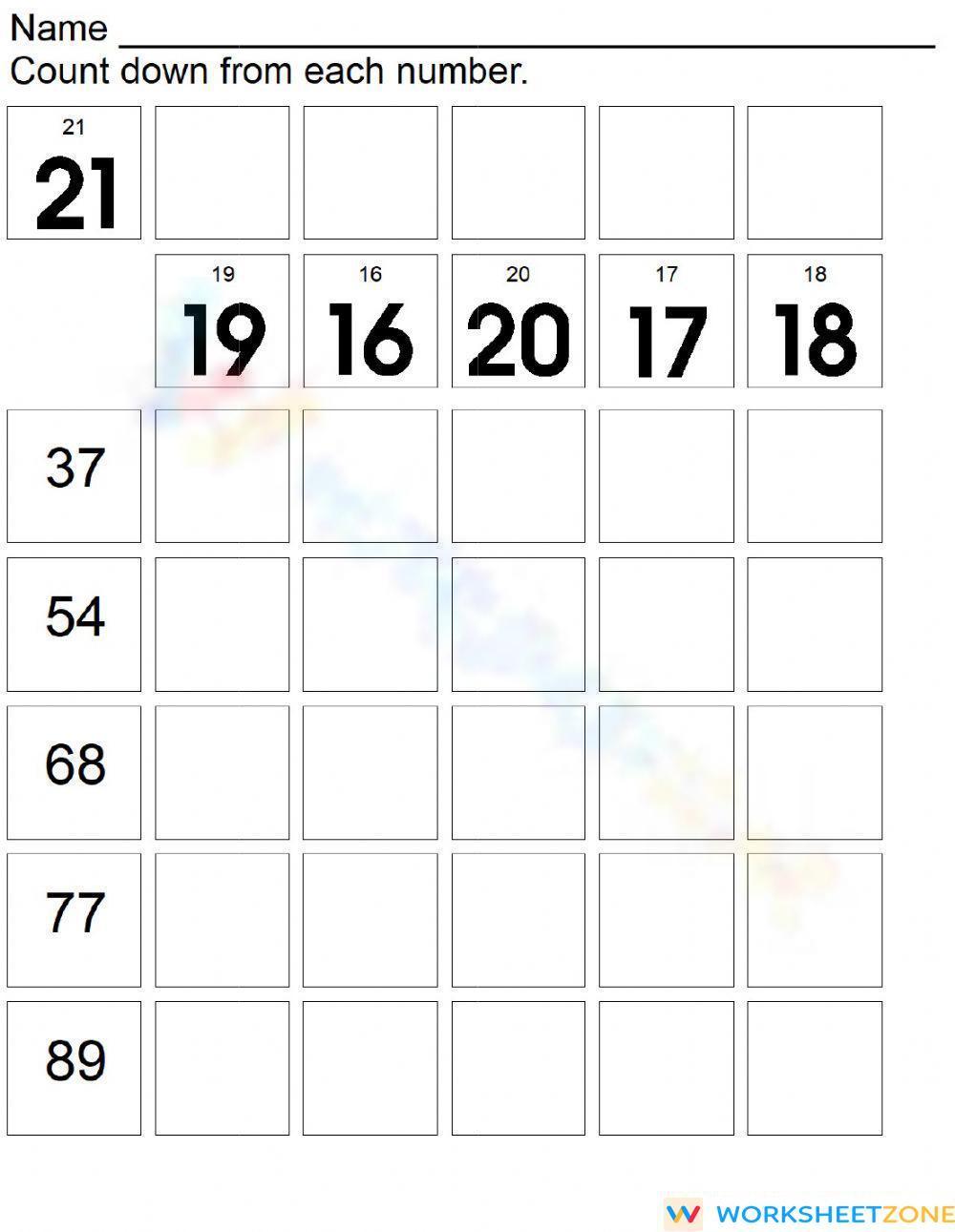 Count Down Worksheet