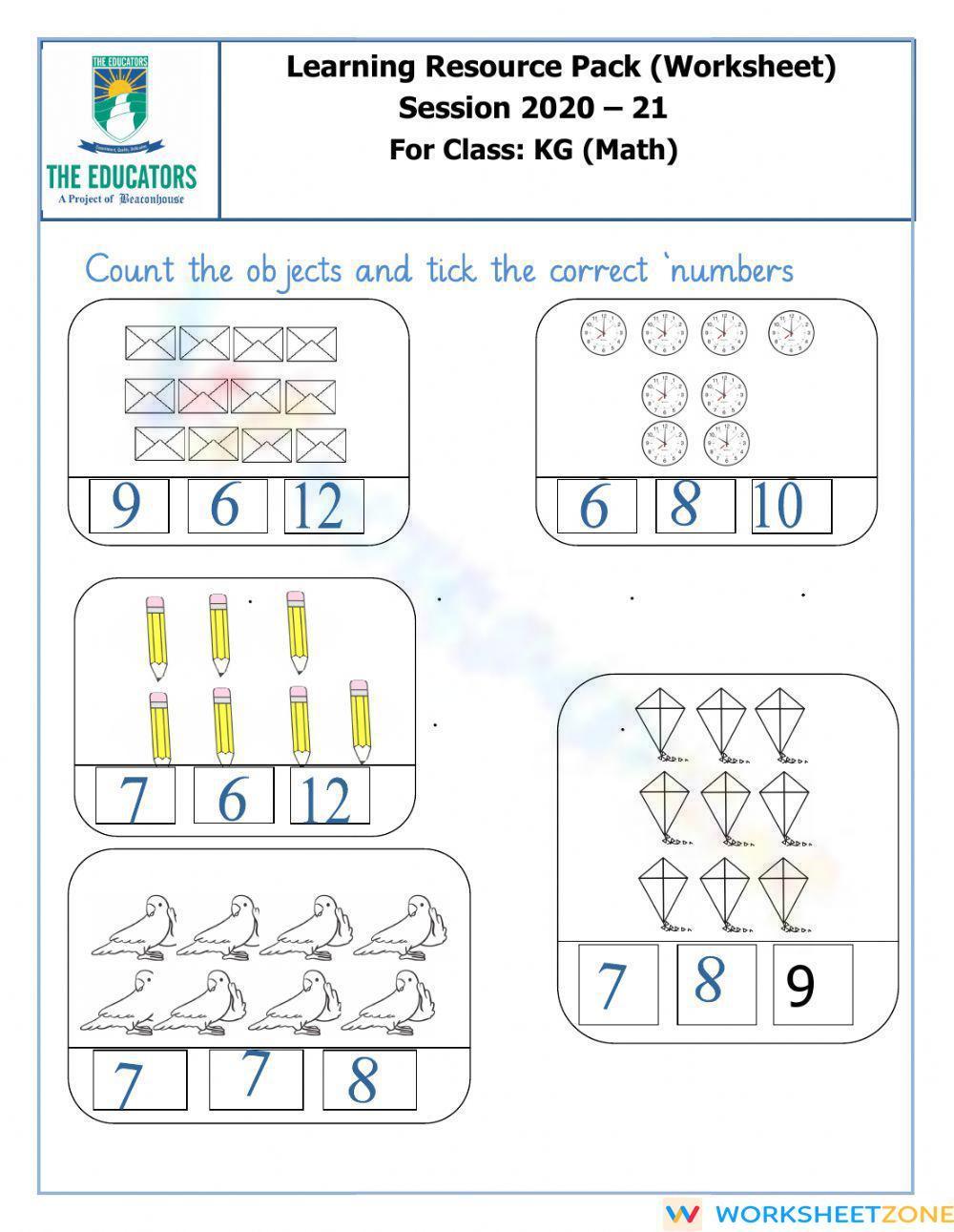 Tick The Correct Numbers Worksheet