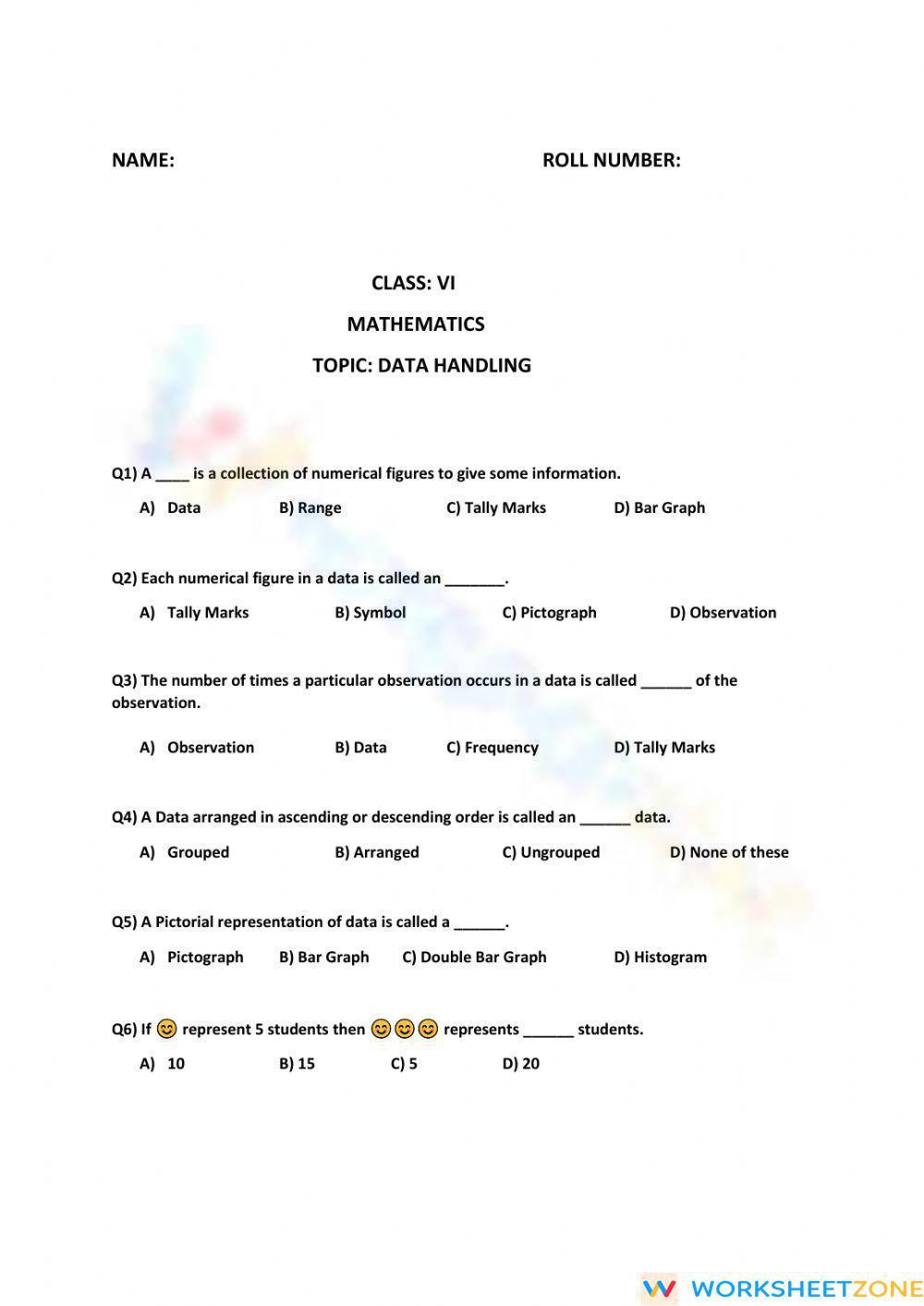 Multiple Choice Questions Worksheet