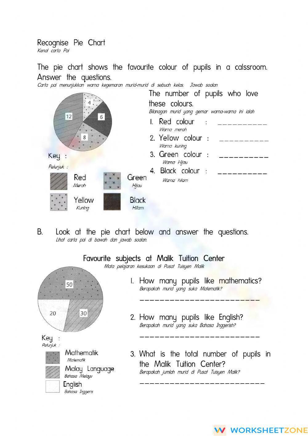 Pie Chart - Year 3 Worksheet