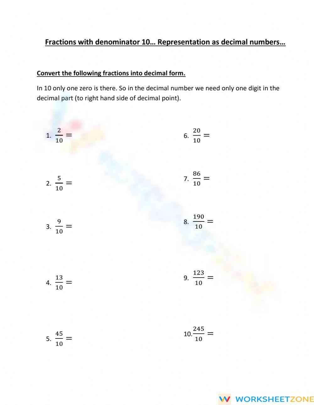 Decimals Worksheet
