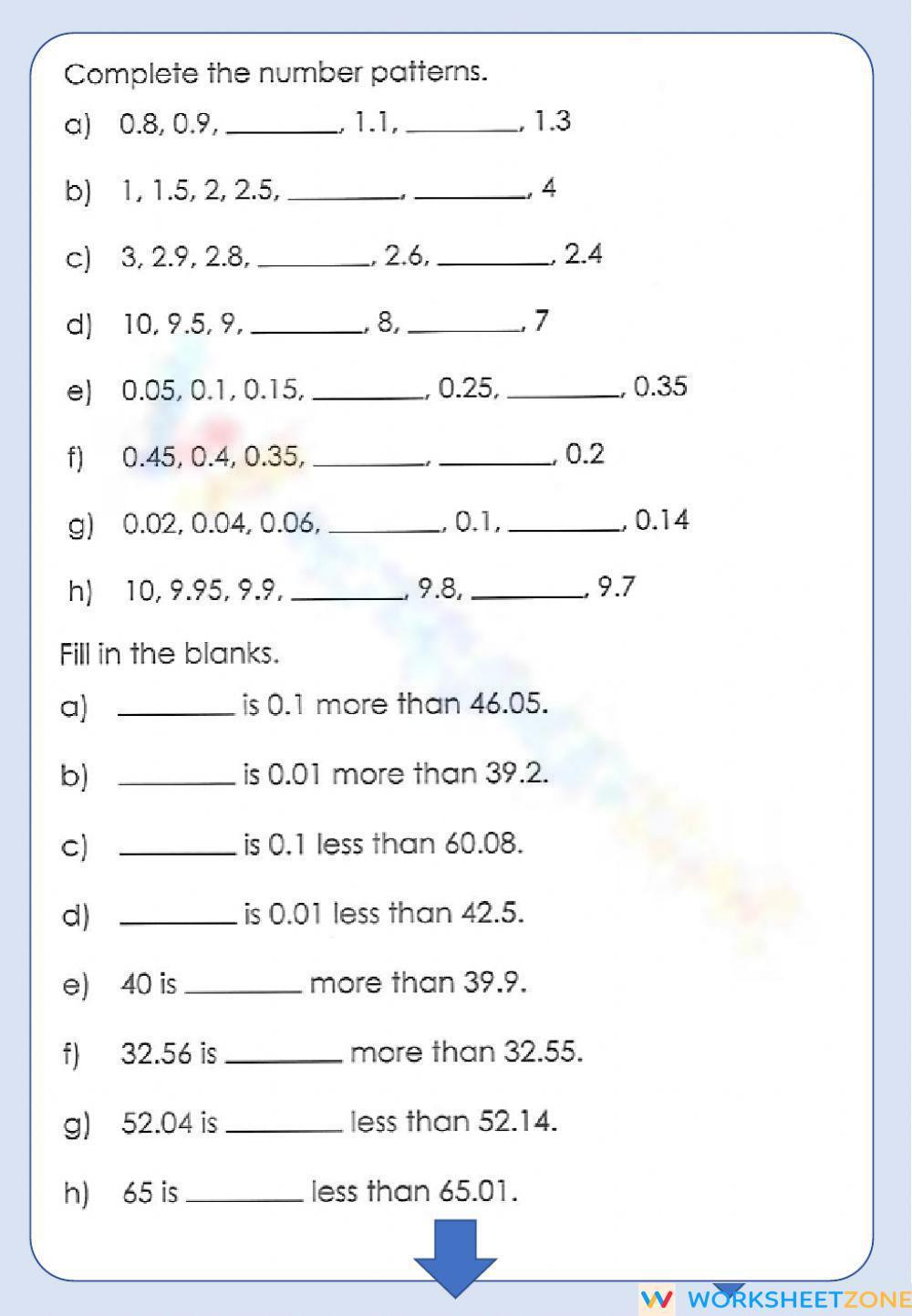Mathematics - 4B - Decimals H | Worksheet Zone
