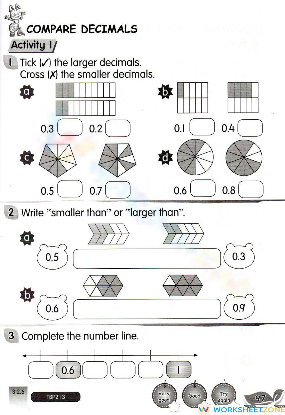 Activity Book (Mathematics Year 2) : Compare Decimals Worksheet
