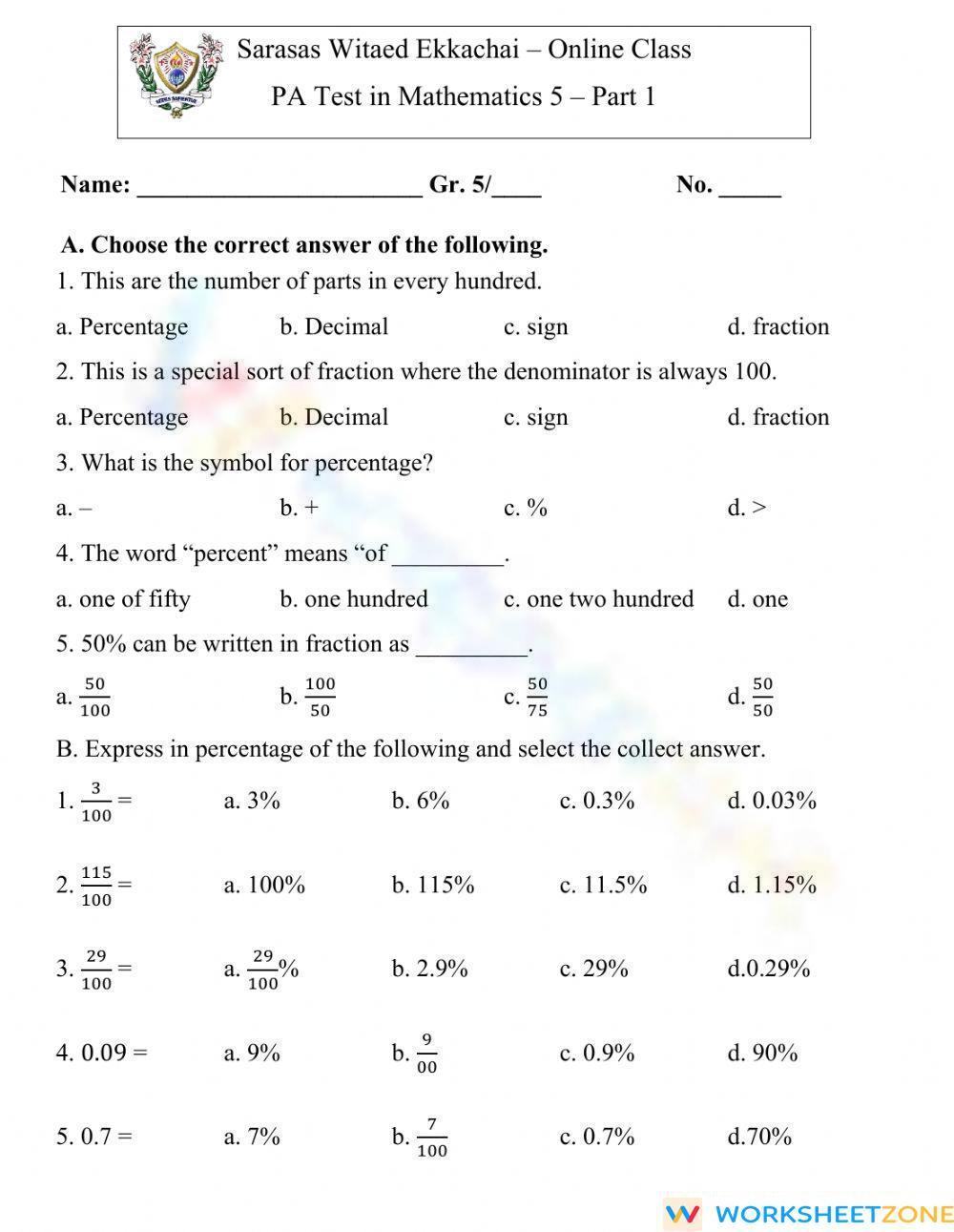 Fraction Worksheet