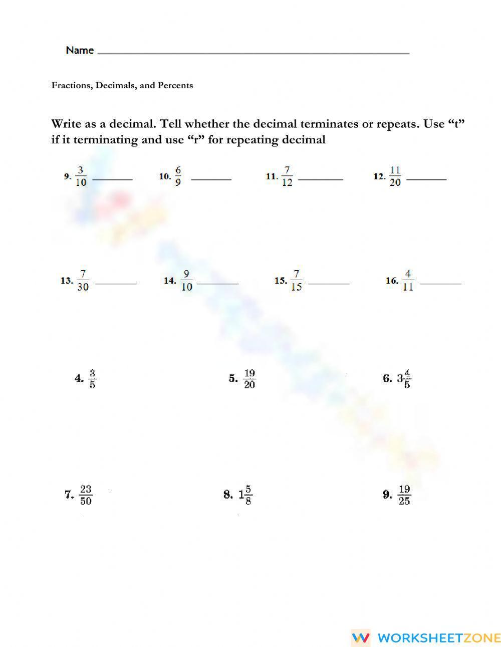 Fractions Worksheet