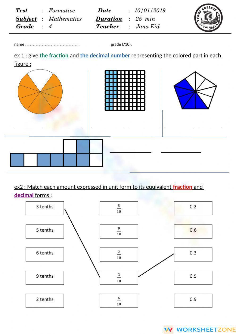 Decimals Worksheet