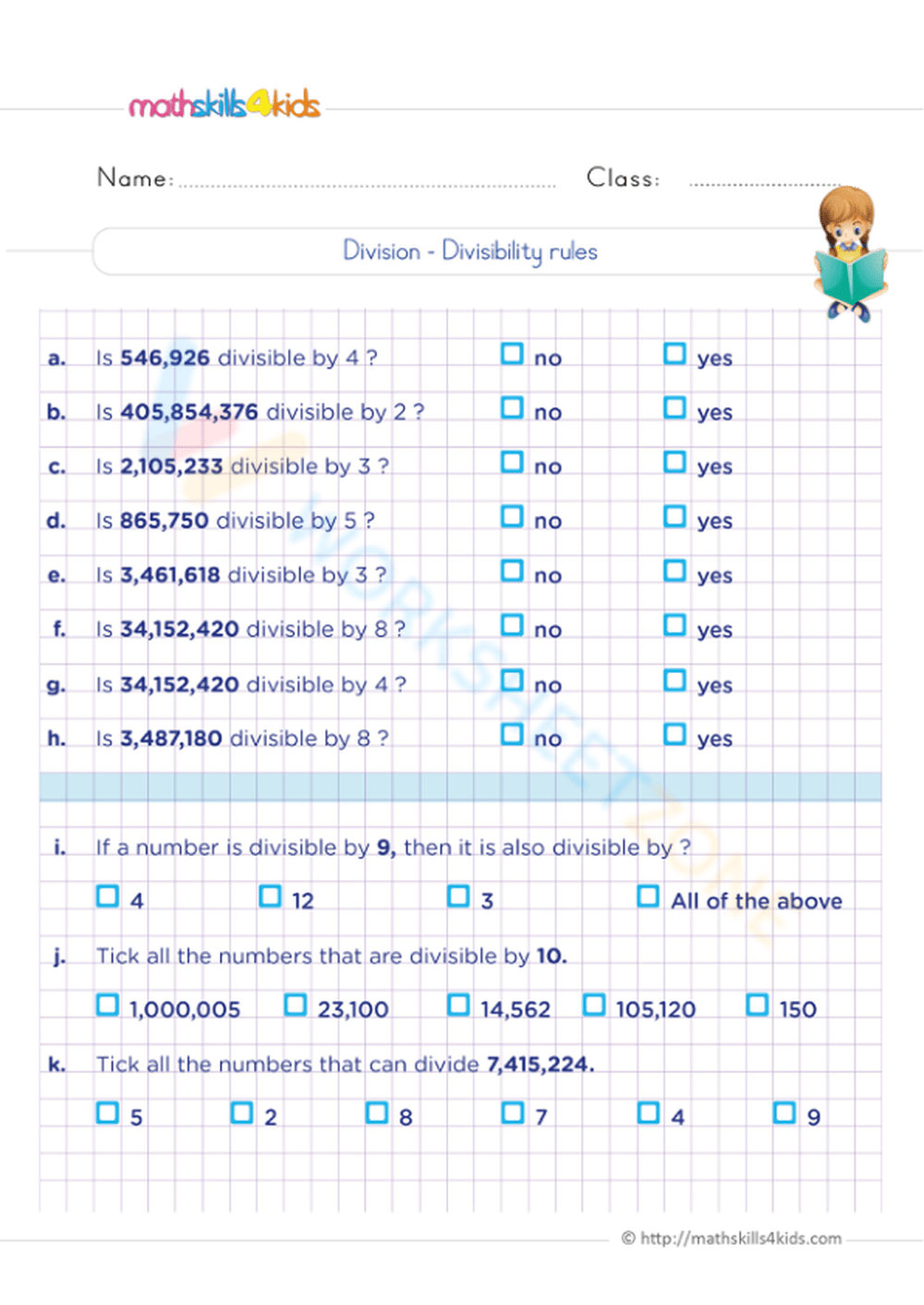 Divisibility Rules Worksheet