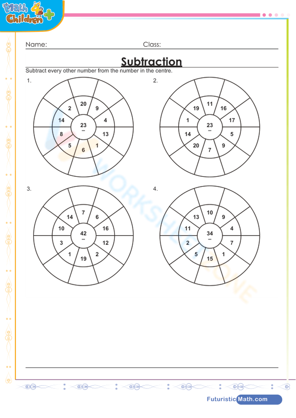 Subtraction: Circle Drill Worksheet