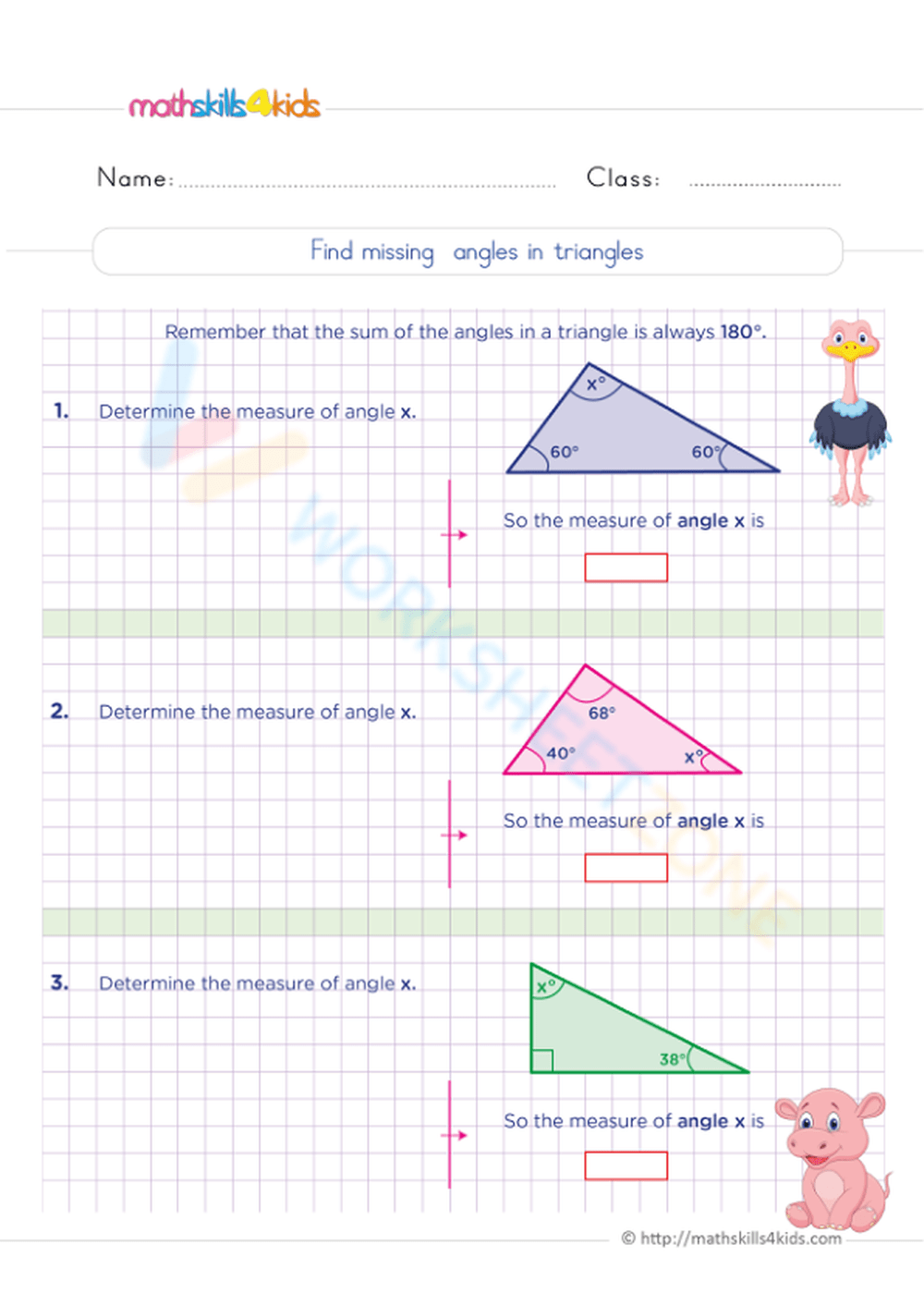 Find Missing Angles In Triangles Worksheet