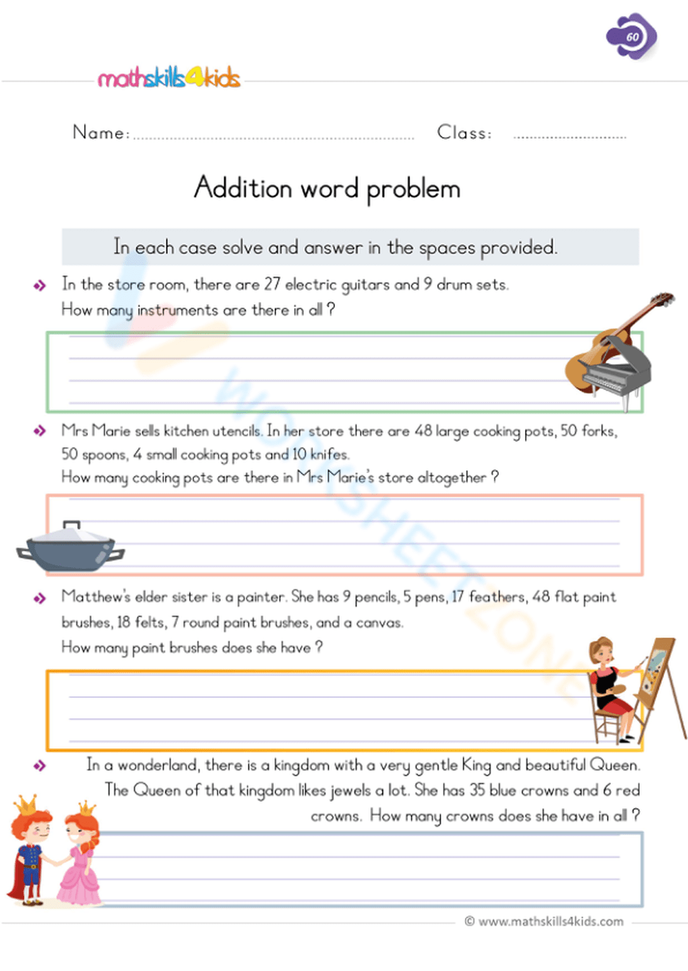 Addition Word Problems: One-digit Plus Two-digit Numbers Worksheet