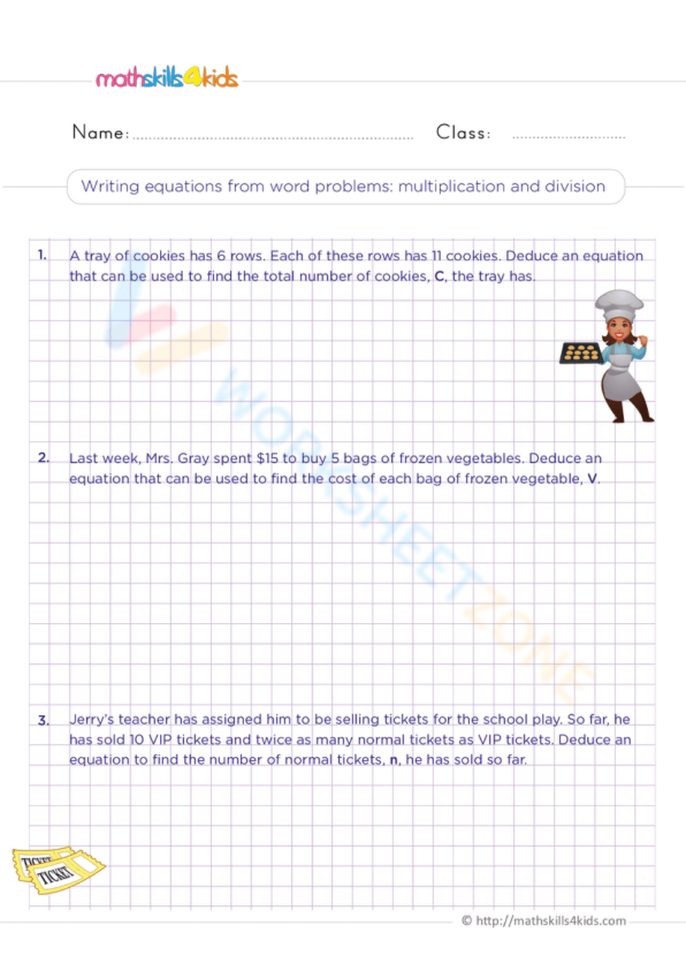 Writing Equations From Word Problems: Multiplication And Division Worksheet