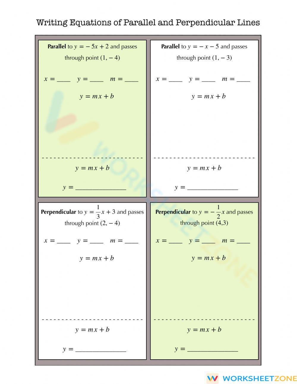 Writing Equations Of Parallel And Perpendicular Lines Practice 2 Worksheet