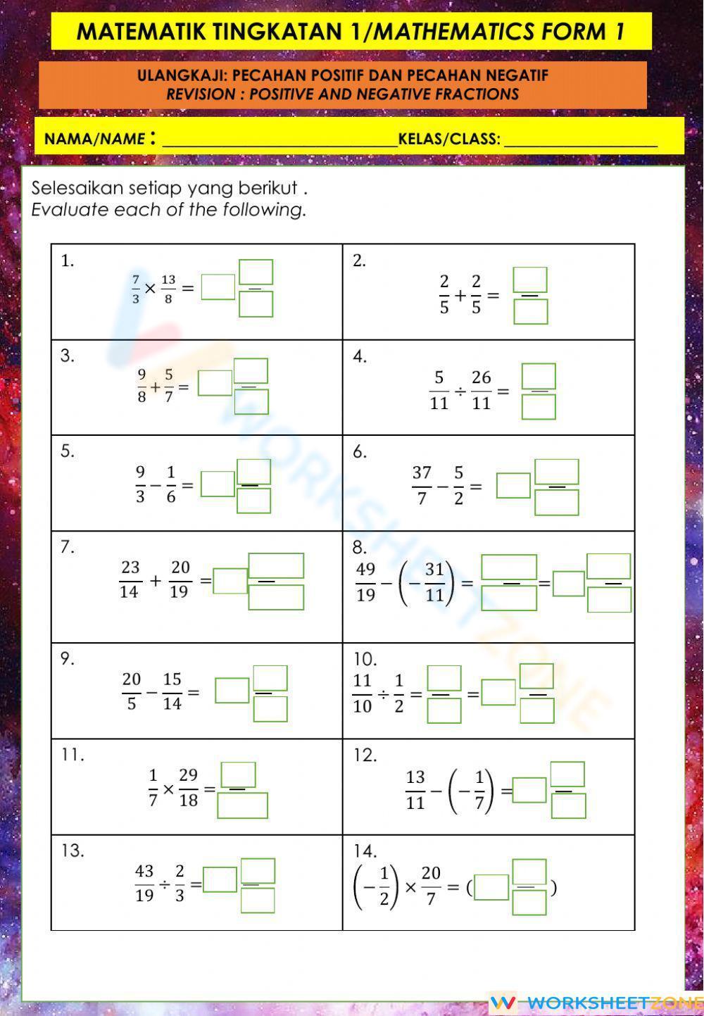 Combined Basic Arithmetic Operations Of Positive And Negative Fractions ...