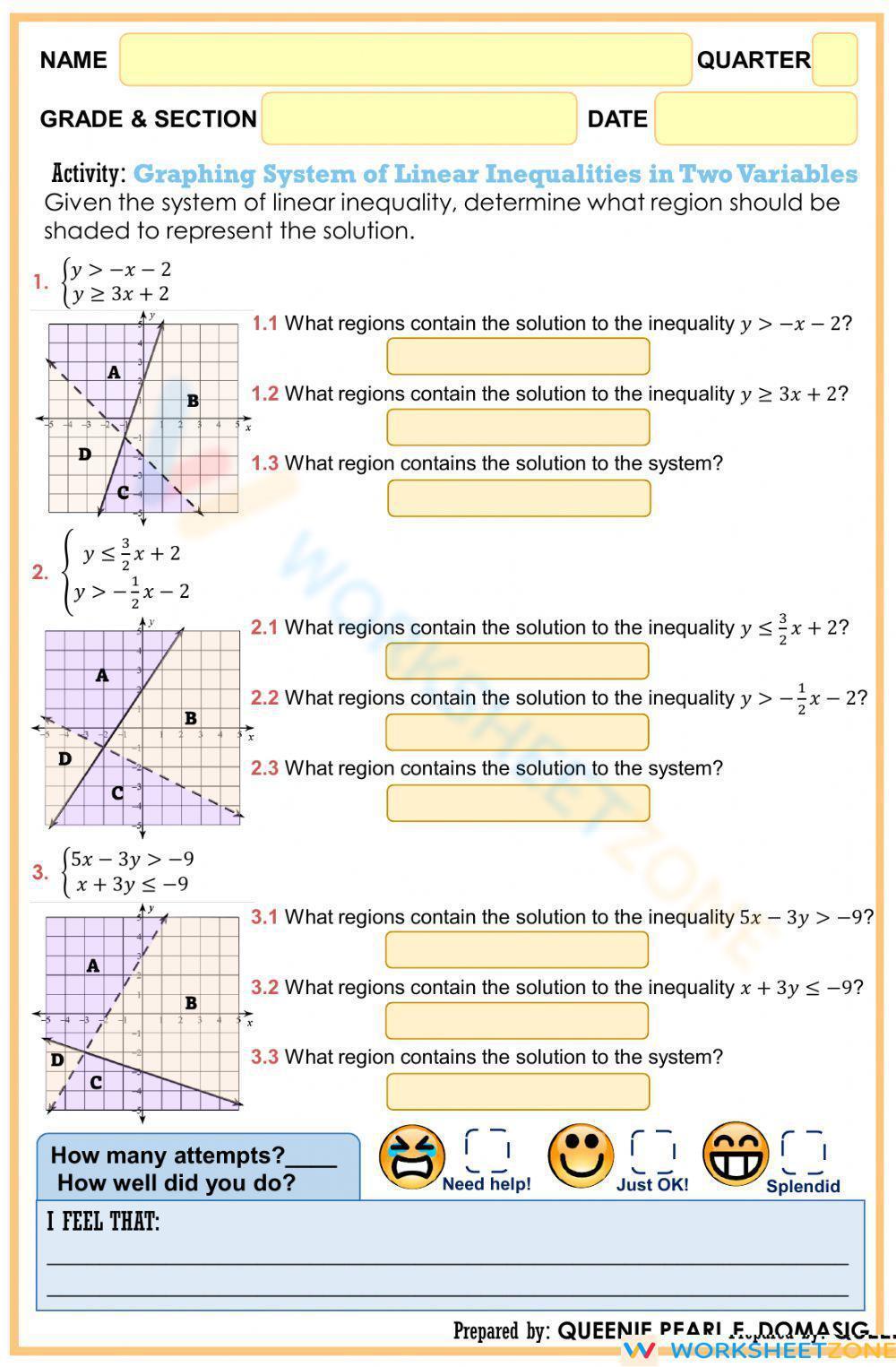 Graphing System Of Linear Inequalities In Two Variables Worksheet