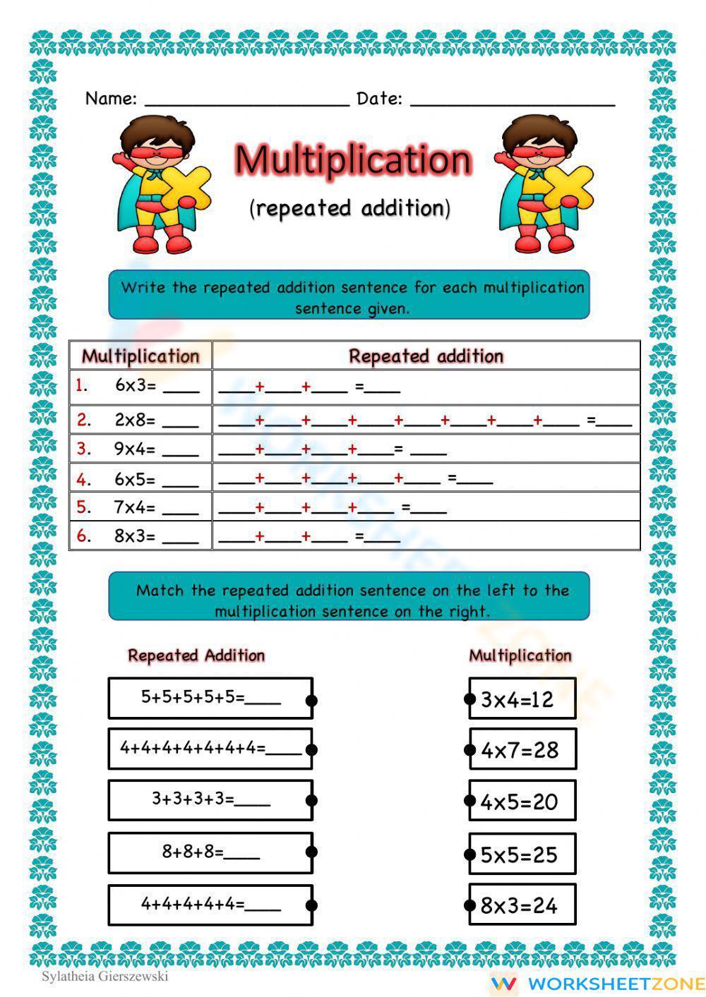 Multiplication repeated Addition Worksheet