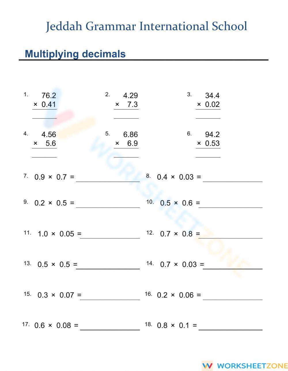 Multiplying Decimals Worksheet Multiplying Decimals Worksheet