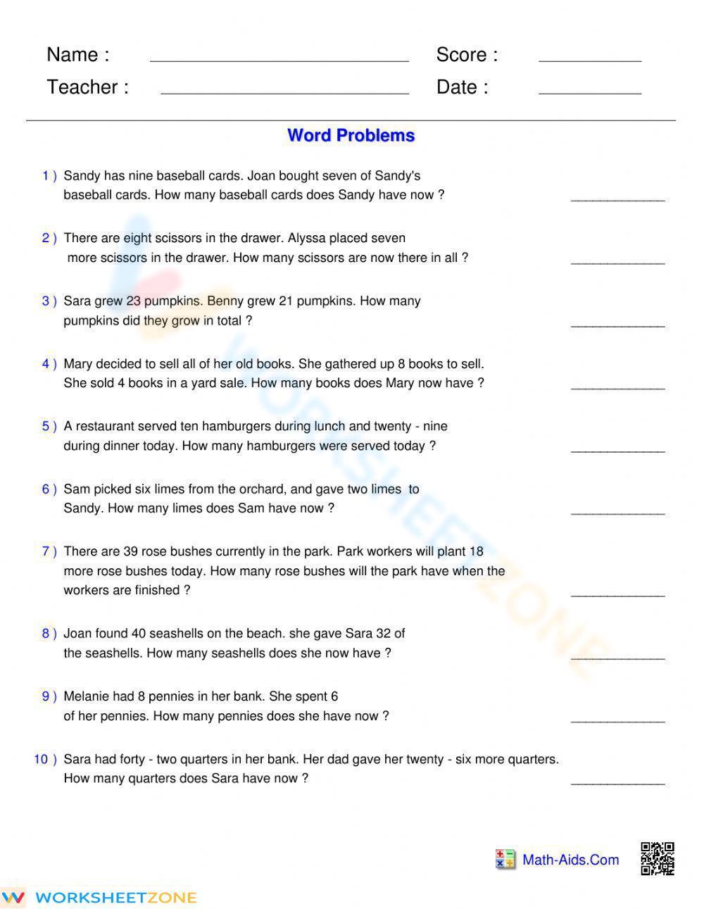 Word Problems - Mixed Operations Worksheet Word Problems - Mixed Operations Worksheet