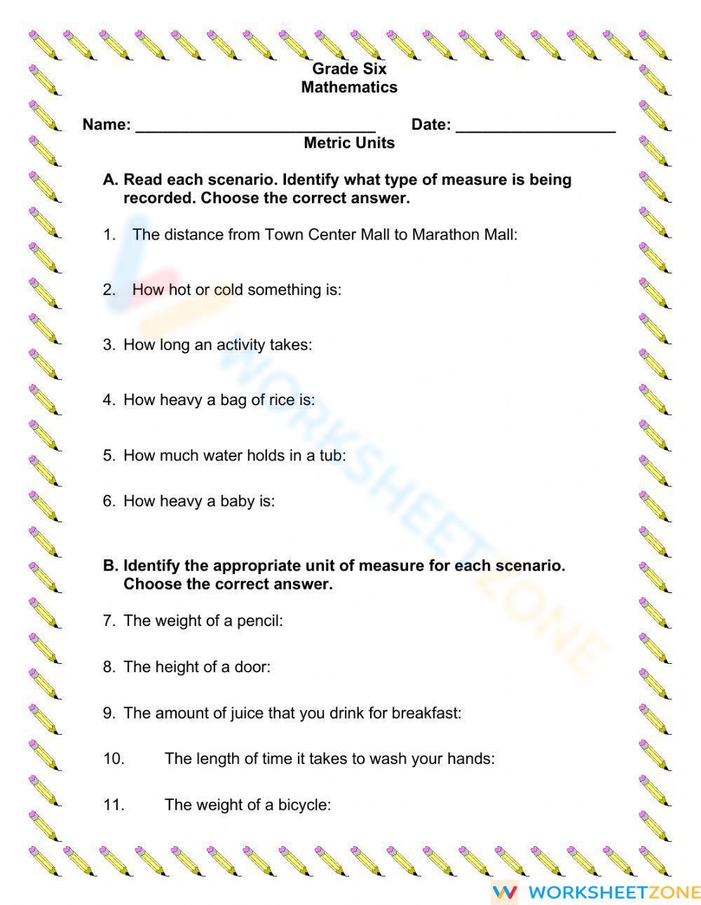 Using Metric Units Worksheet