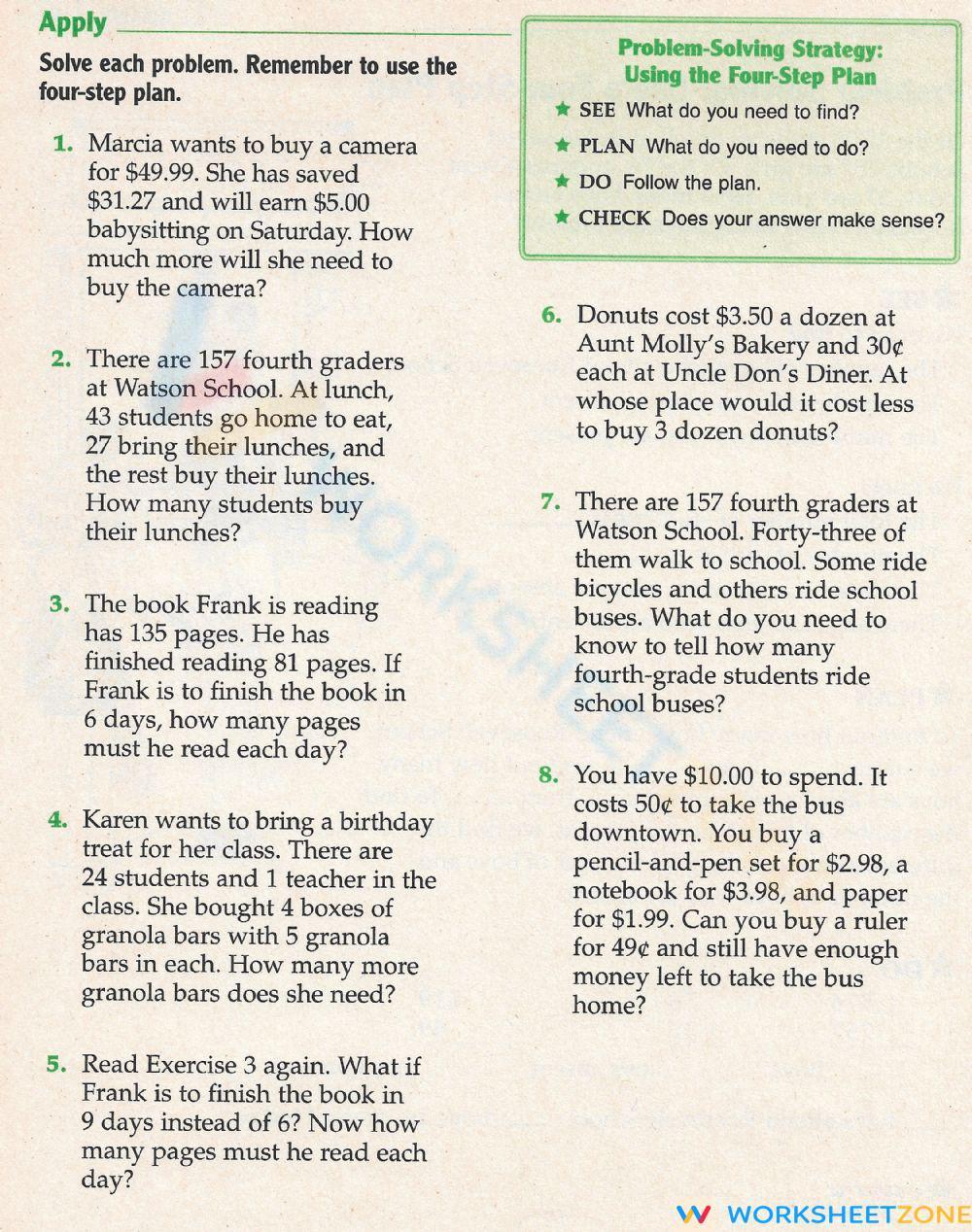 Problem Solving Using The Four Steps Plan 2 Worksheet