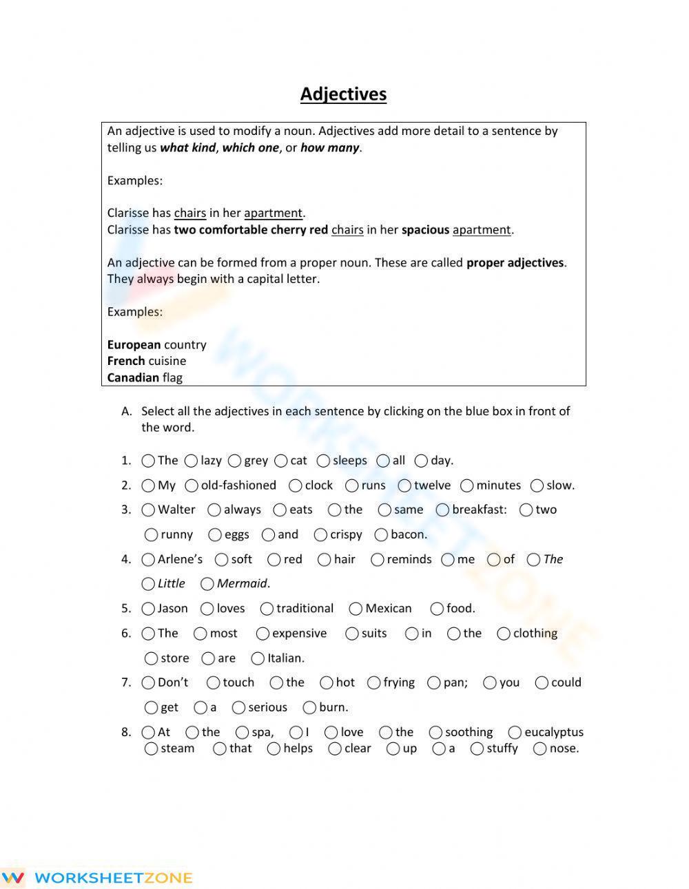 Adjectives Worksheet