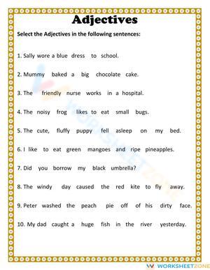 Identify the Adjectives in Sentences Worksheet