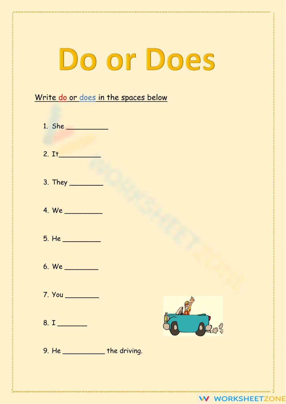 Do Or Does Worksheet
