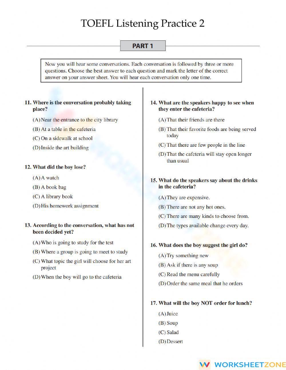 Grade 5 TOEFL Listening Practice 2 Worksheet Grade 5 TOEFL Listening Practice 2 Worksheet