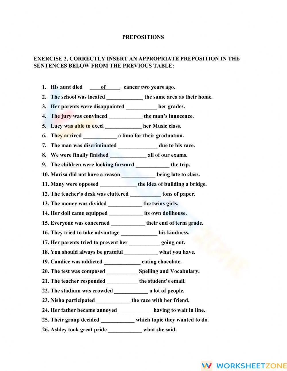 Preposition Worksheet
