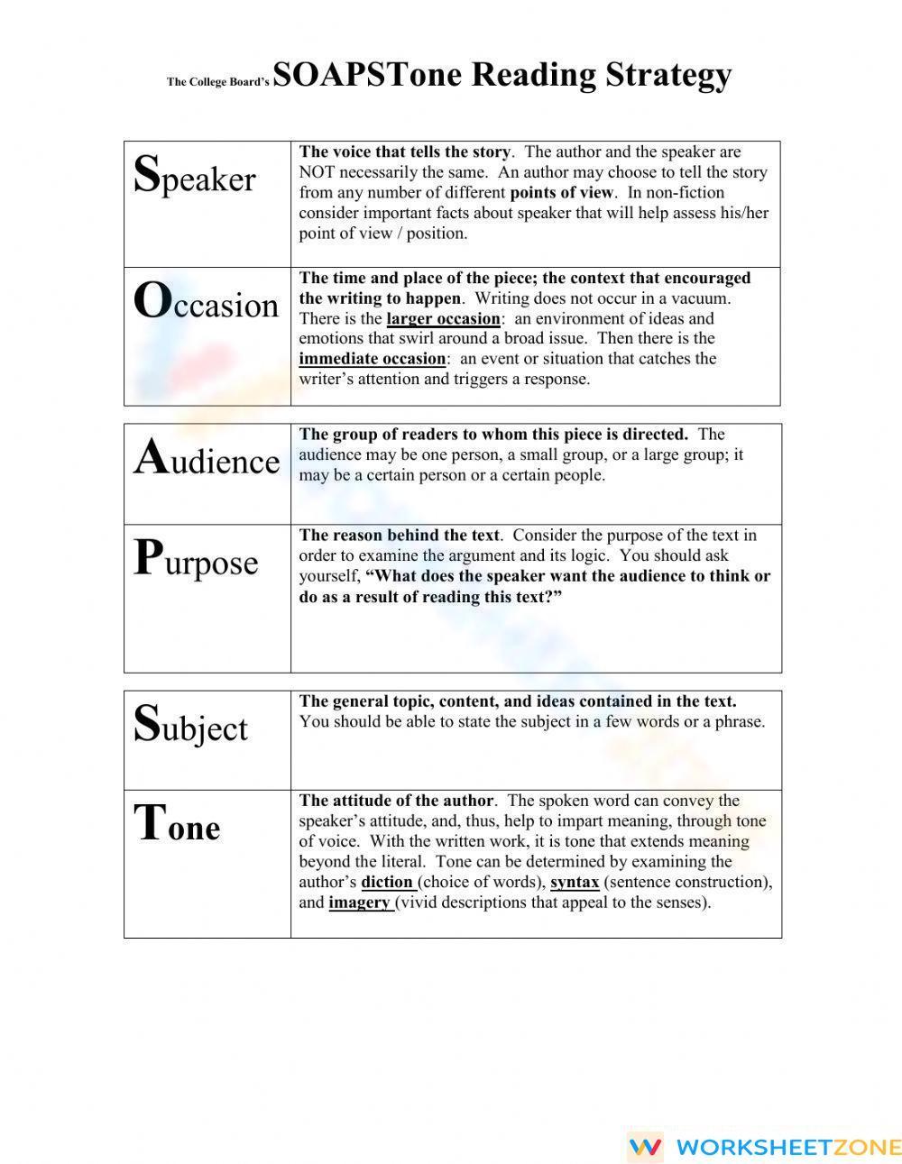 Soapstones Worksheet