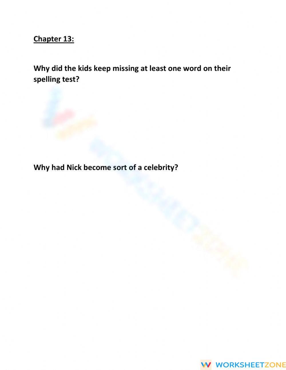 Frindle Questions Chapter 13 Worksheet Frindle Questions Chapter 13 Worksheet