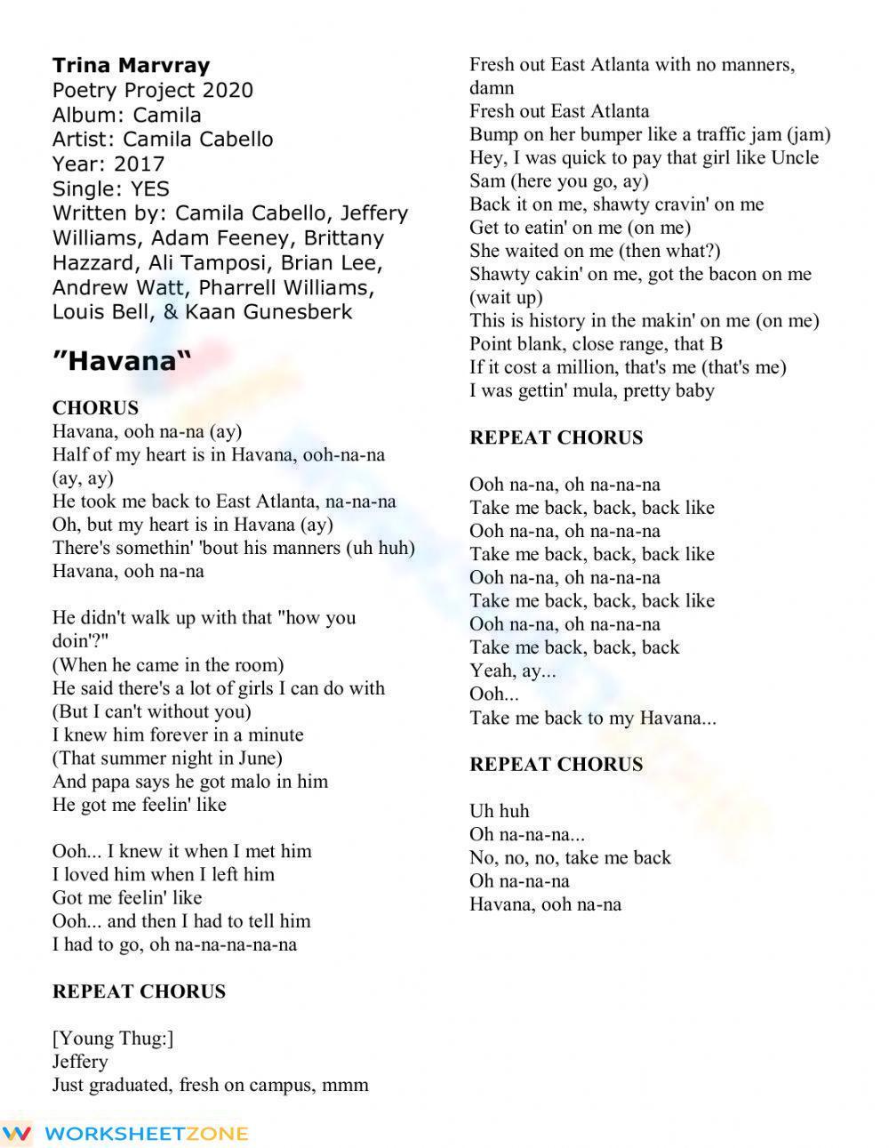 Project Week -15 - Lyrics Worksheet