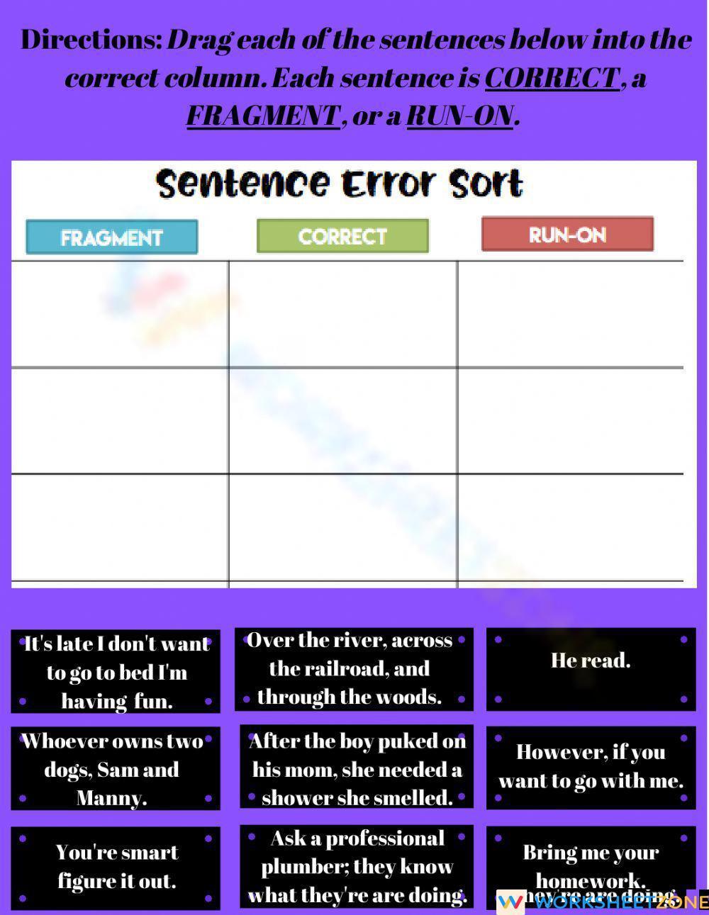 Sentence Errors Worksheet Sentence Errors Worksheet