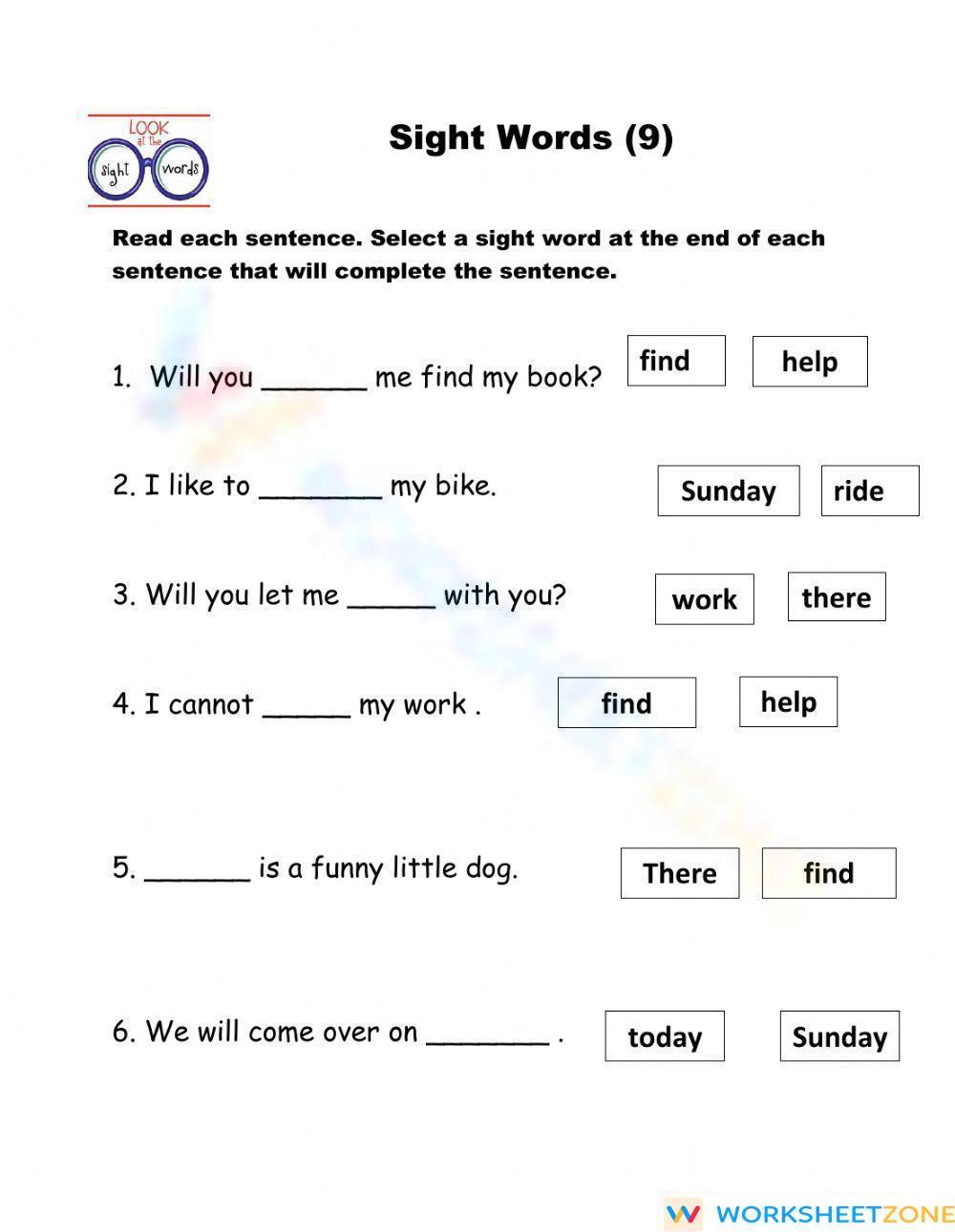 Sight Words Worksheet