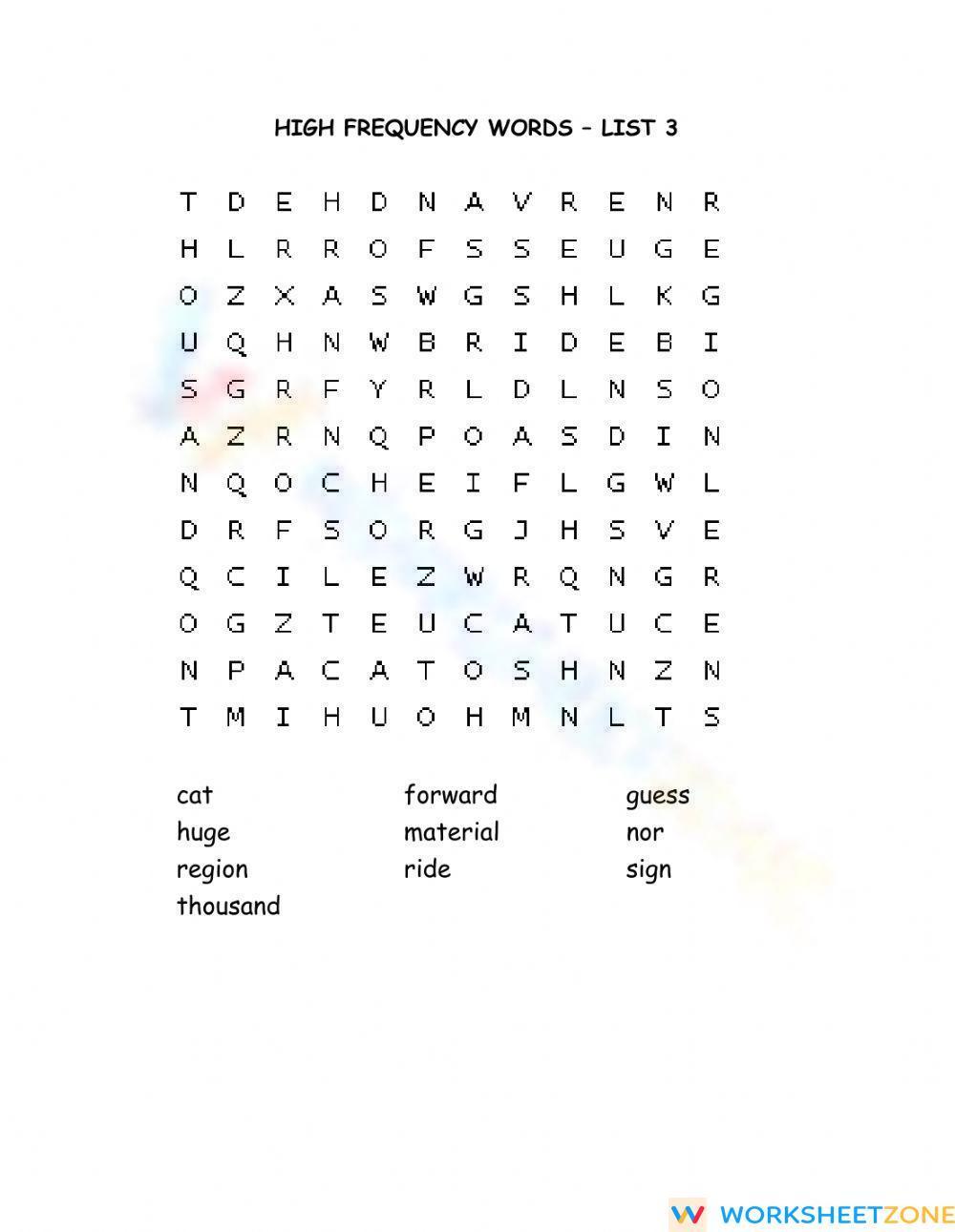 High Frequency Words -3 Worksheet