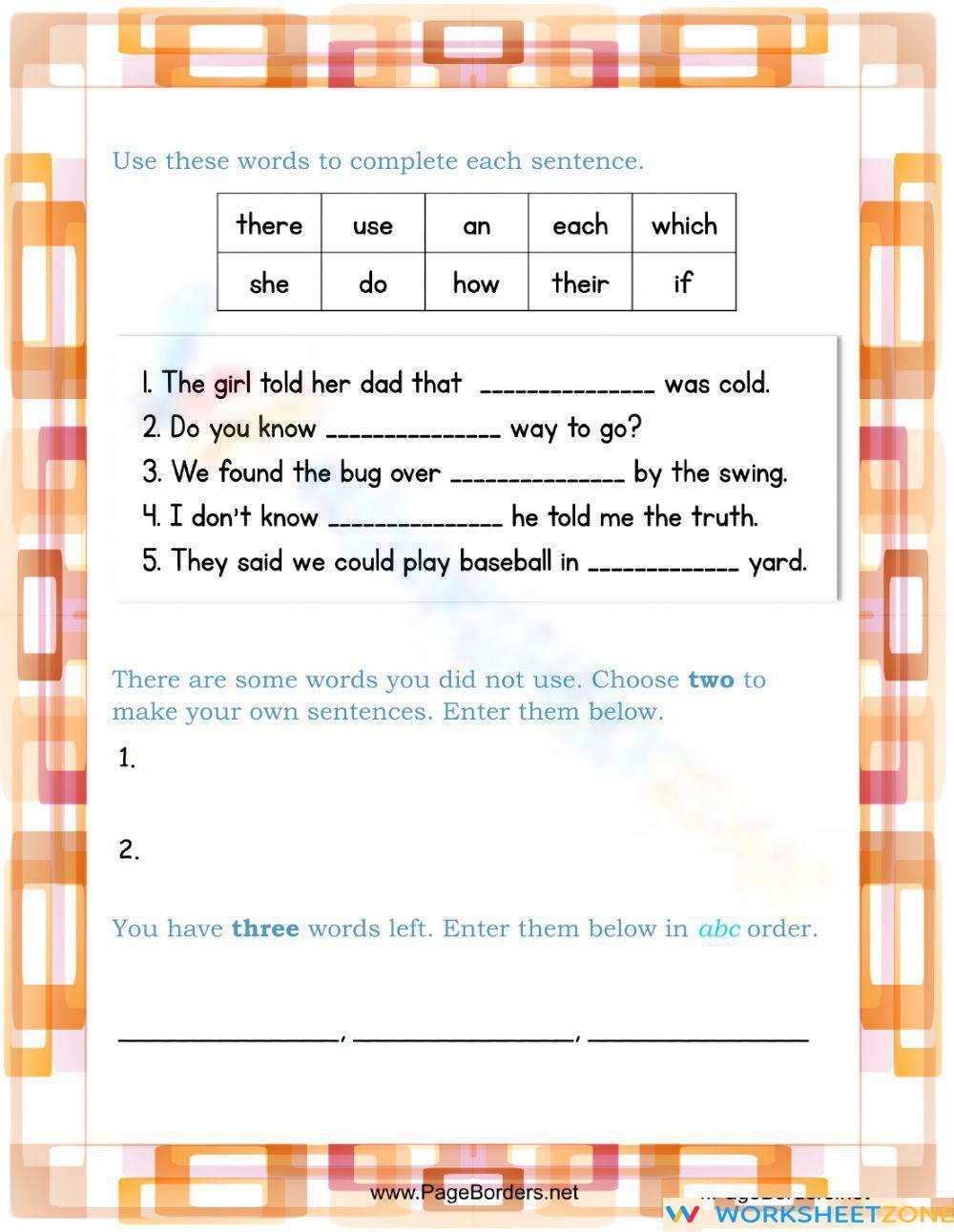 Using Words Worksheet